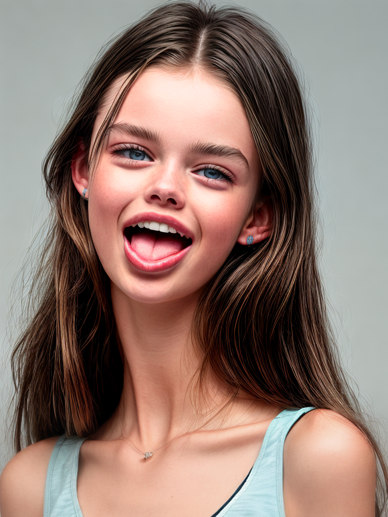 Meika woollard with mouth open sticking tongue out