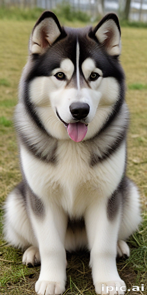 A Beautiful Siberian Husky Sitting Proudly in a Green Field.