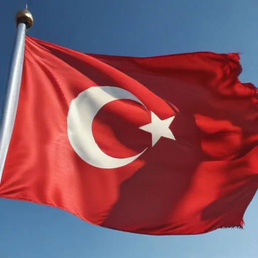 Turkish Flag Waving Proudly Against a Clear Blue Sky Background