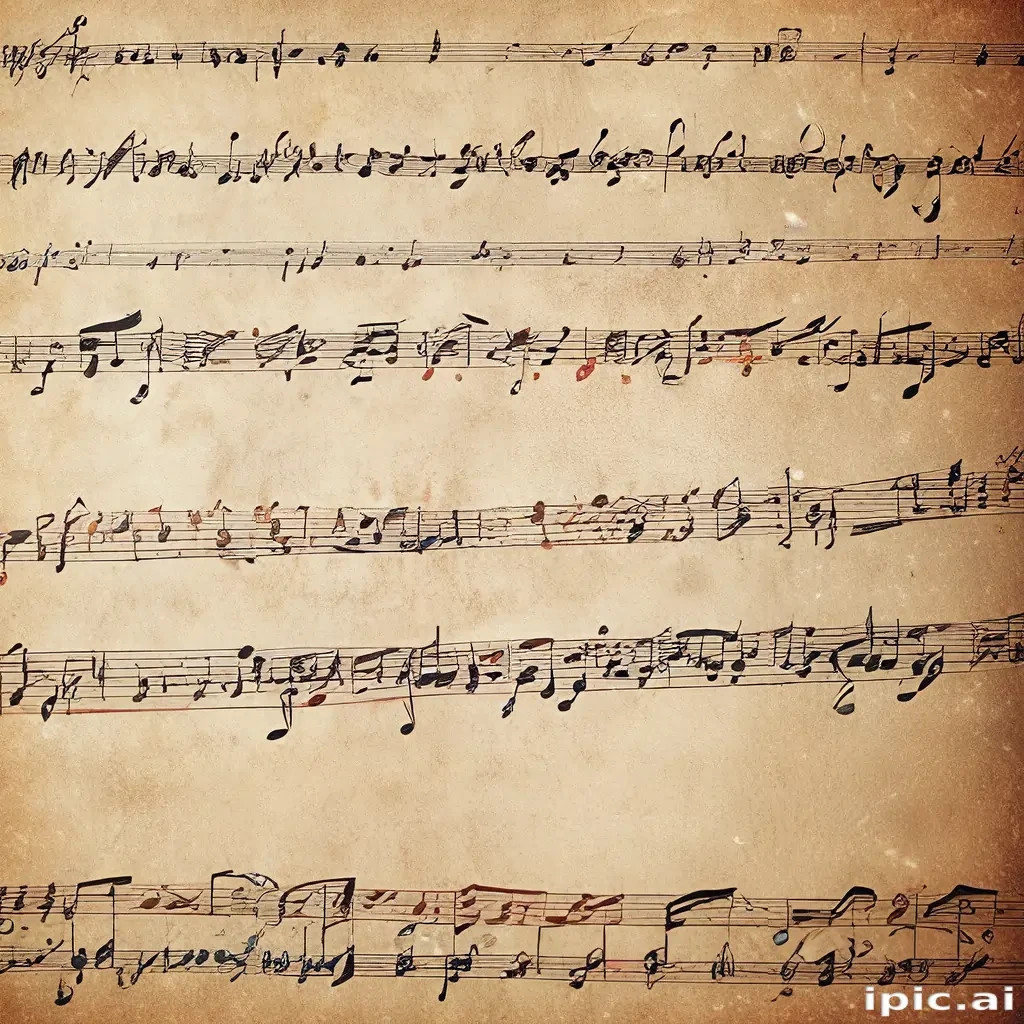 Vintage Sheet Music Displaying Intricate Notes and Melodies on Aged Paper