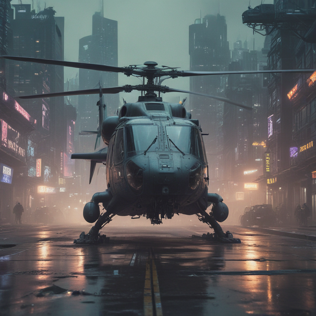 helicopter landing, cyberpunk