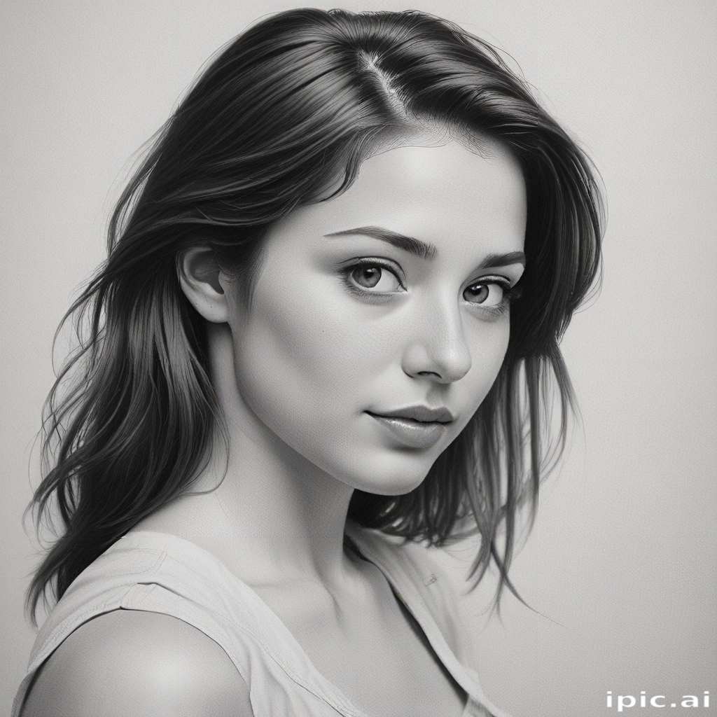 A Portrait of a Young Woman with Soft Features and Captivating Eyes.