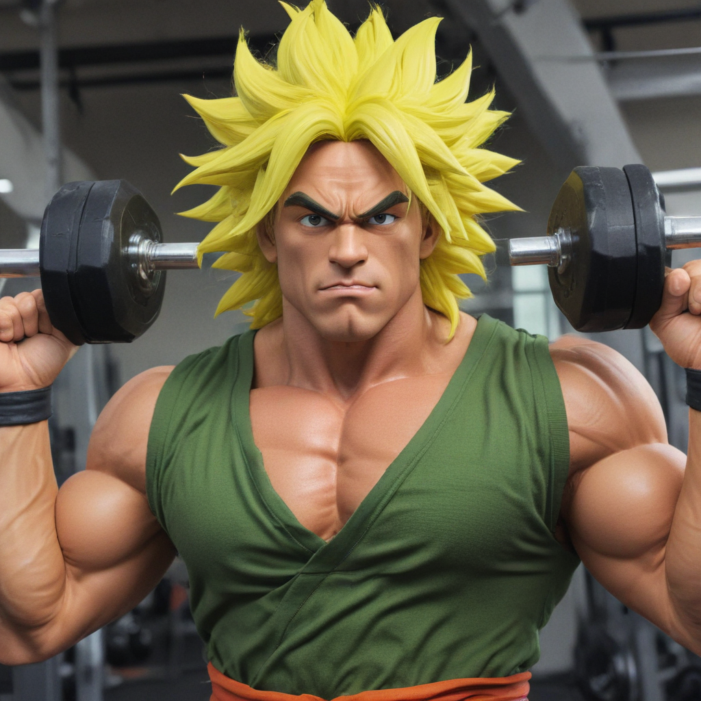 Broly as super Saiyan from dragon ball z training in the gym