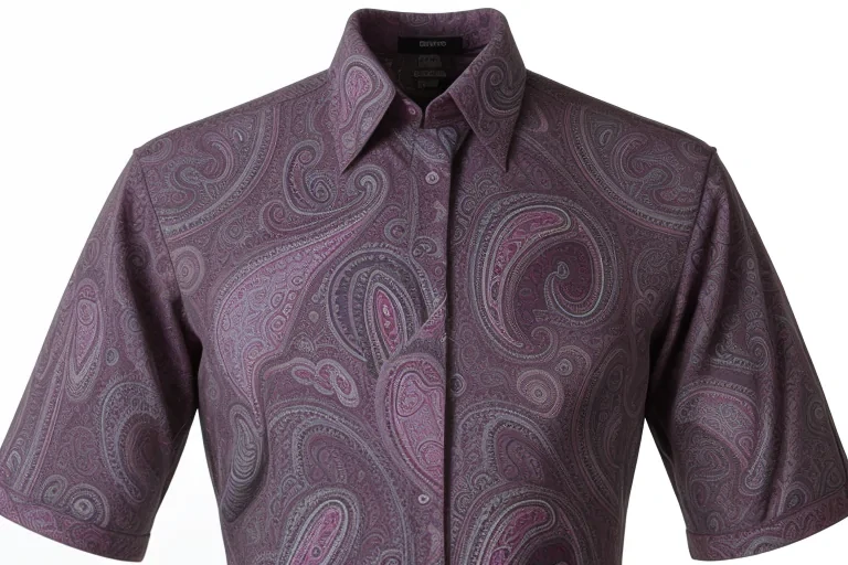 Elegant Short-Sleeve Shirt Featuring Intricate Purple and Silver ...