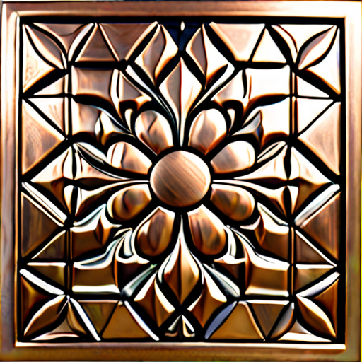 Patterned hammered copper panel full front straight on view