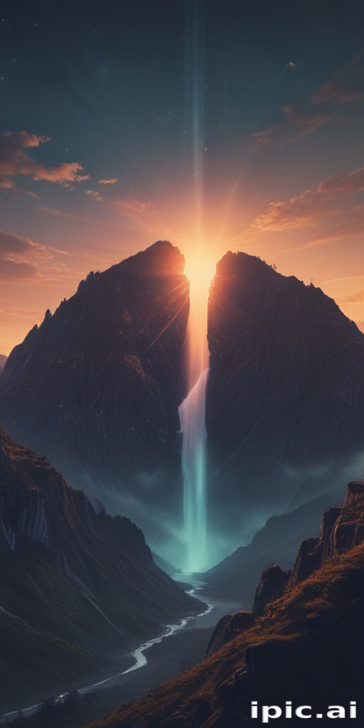 Majestic Sunrise Over Towering Mountains with a Glorious Waterfall ...