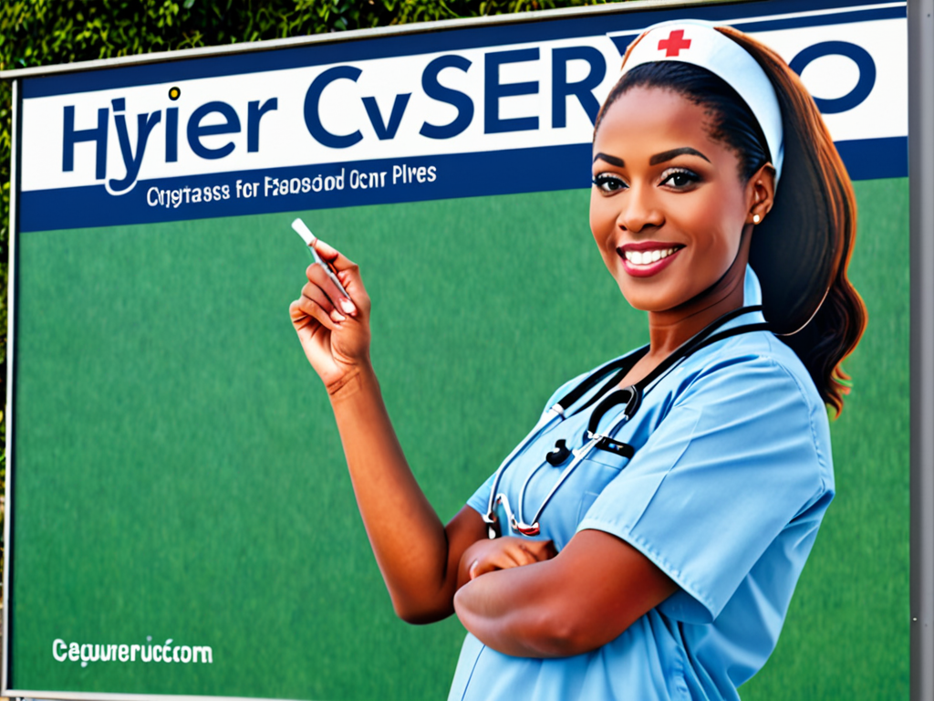 A PICTURE OF A NURSE ON A BILLBOARD THAT SAYS BEYOND CARE SCRUBS