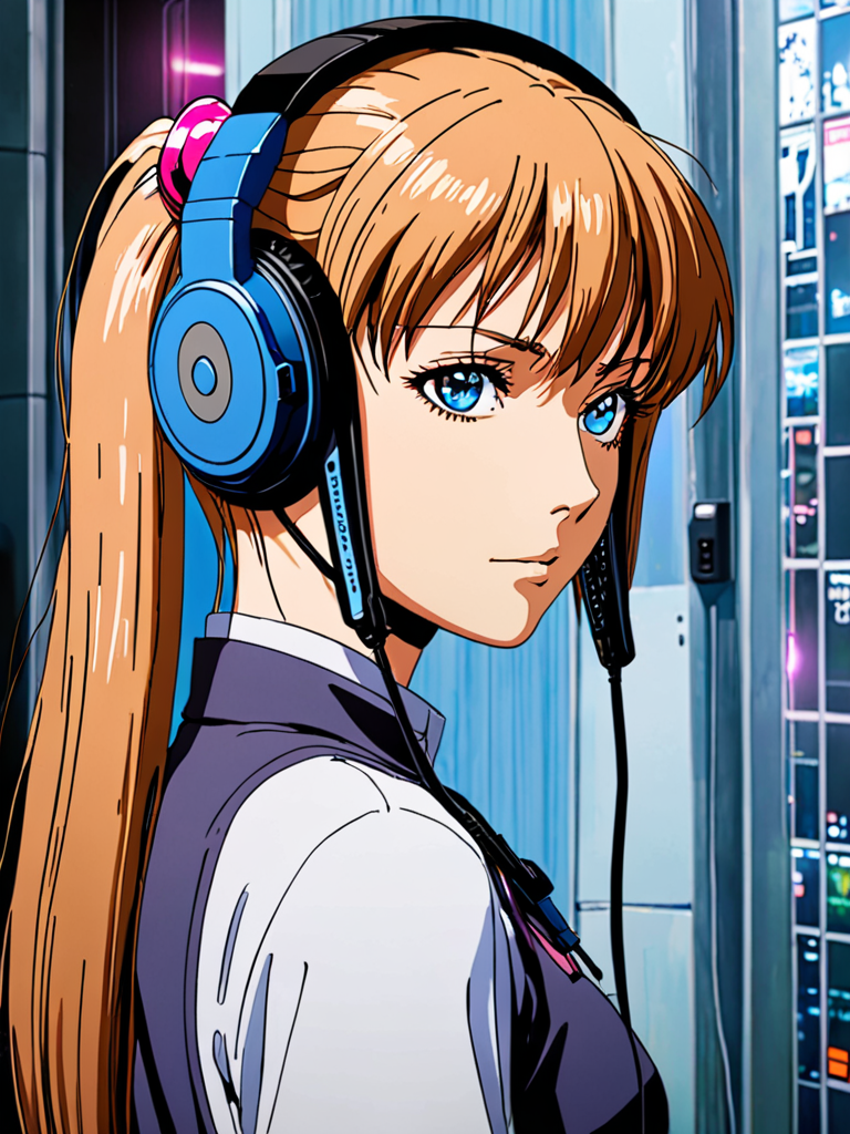 woman, anime, dark copper blonde, blue eyes, cute, sci-fi, himecut ...