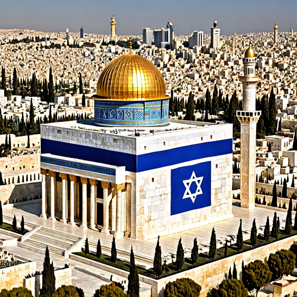 Jewish third temple with israel flag