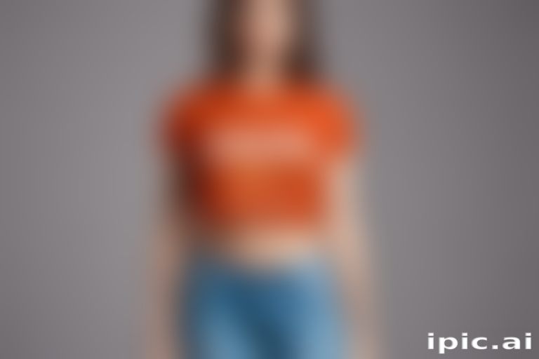 Trendy Model Showcasing a Stylish Orange Crop Top and Blue Jeans