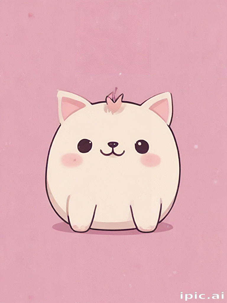 A Cute Round Cartoon Cat Sitting Adorably Against a Pink Background
