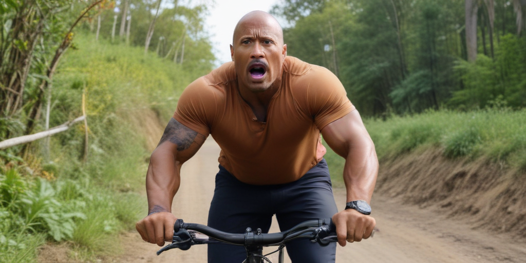 Dwayne Johnson rides a bike for the first time down a hill and he is ...