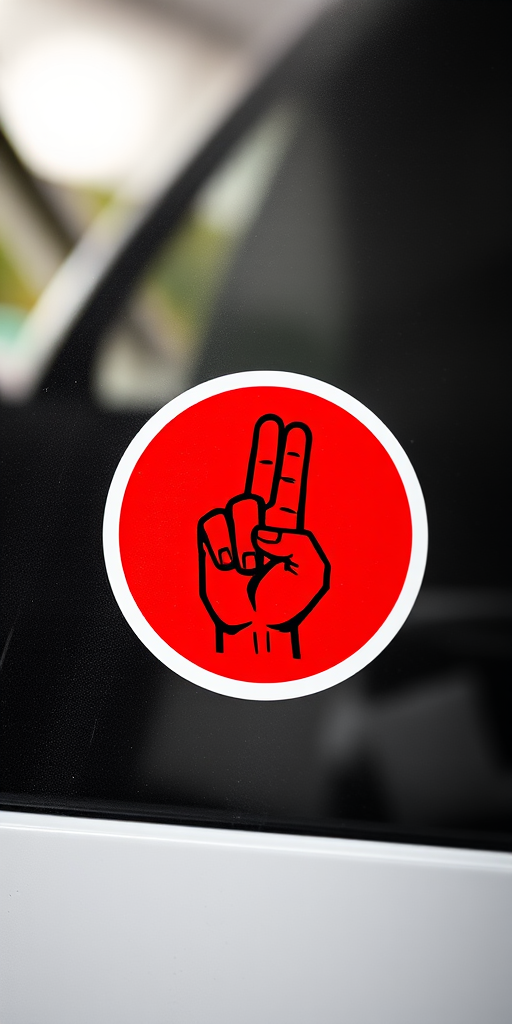 Create a high-resolution image of a red circular sticker with a raised ...