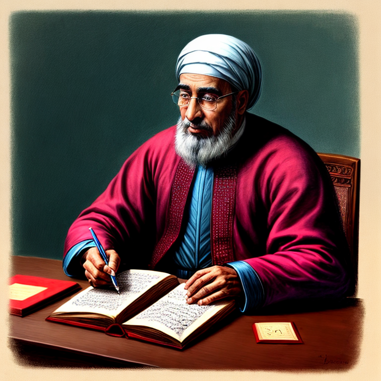 A medieval Muslim man writing in a book