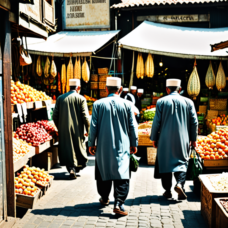 ottoman men walk inside a market