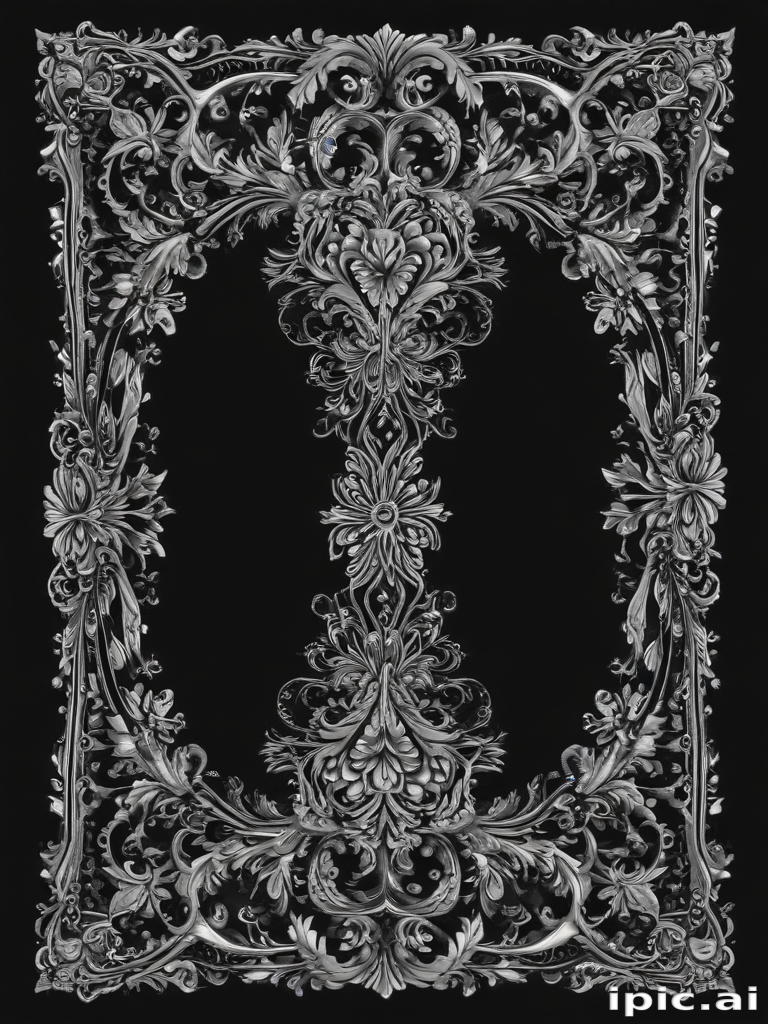 Intricate Black and Silver Floral Design with Elaborate Decorative Patterns