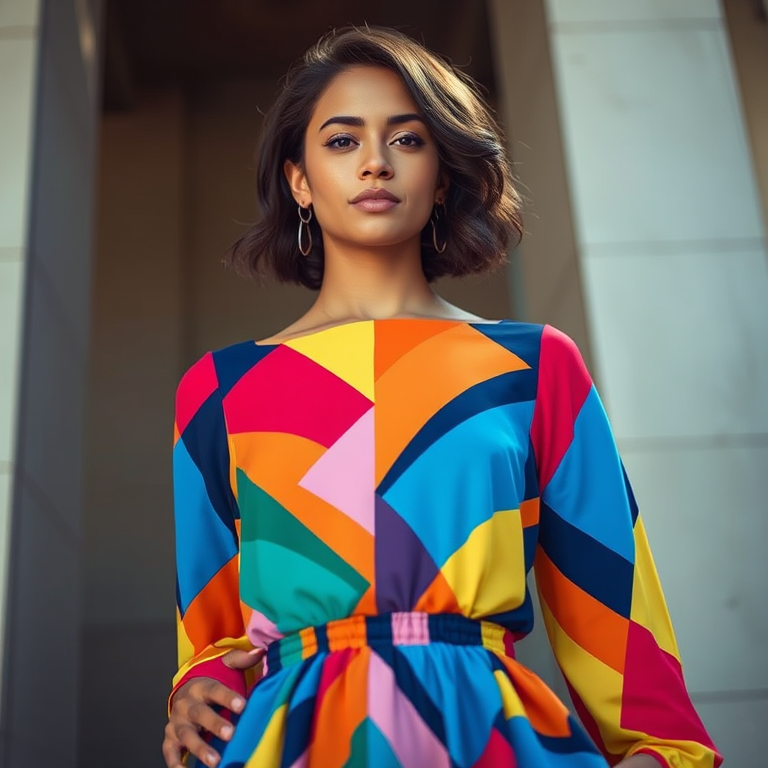 A Bold and Vibrant Fashion Statement in Colorful Geometric Patterns.