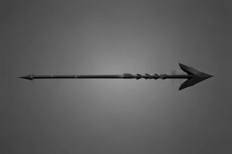 Intricately Designed Black Arrow with Sharp Tips Against a Dark Background