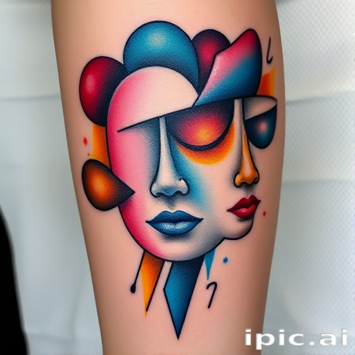 Colorful Abstract Tattoo Featuring Stylized Faces in Artistic Geometric ...