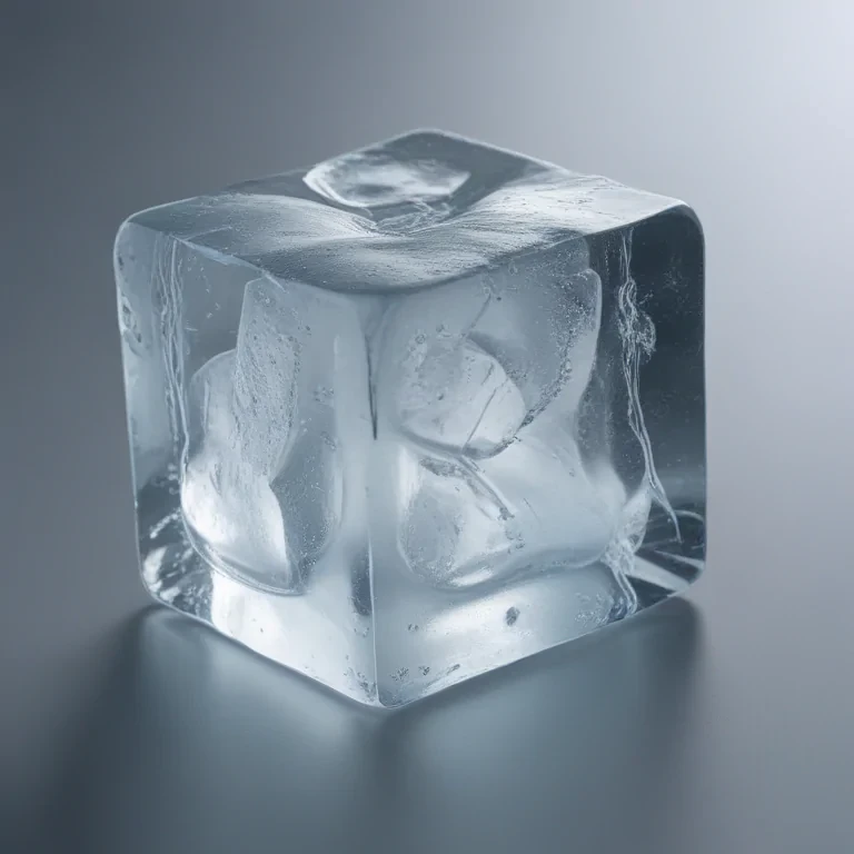 Crystal Clear Ice Cube Reflecting Light on a Smooth Surface