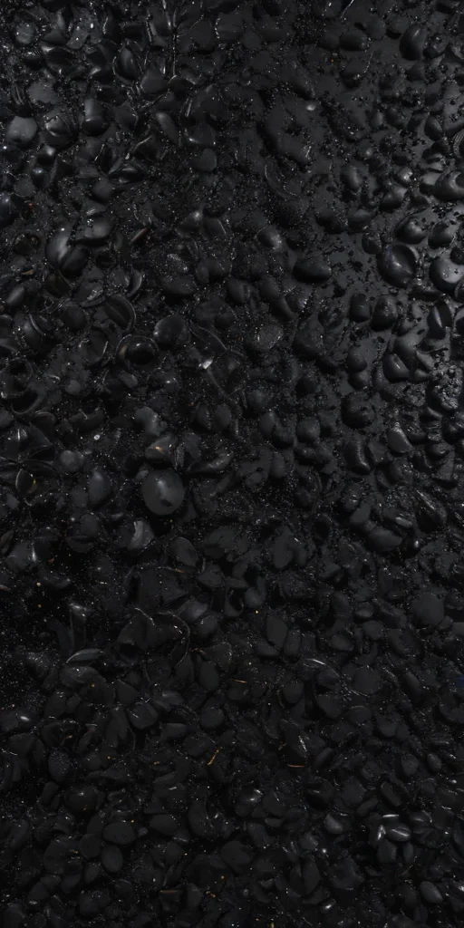 An Abstract Close-Up of Dark, Shiny Pebbles with Water Droplets