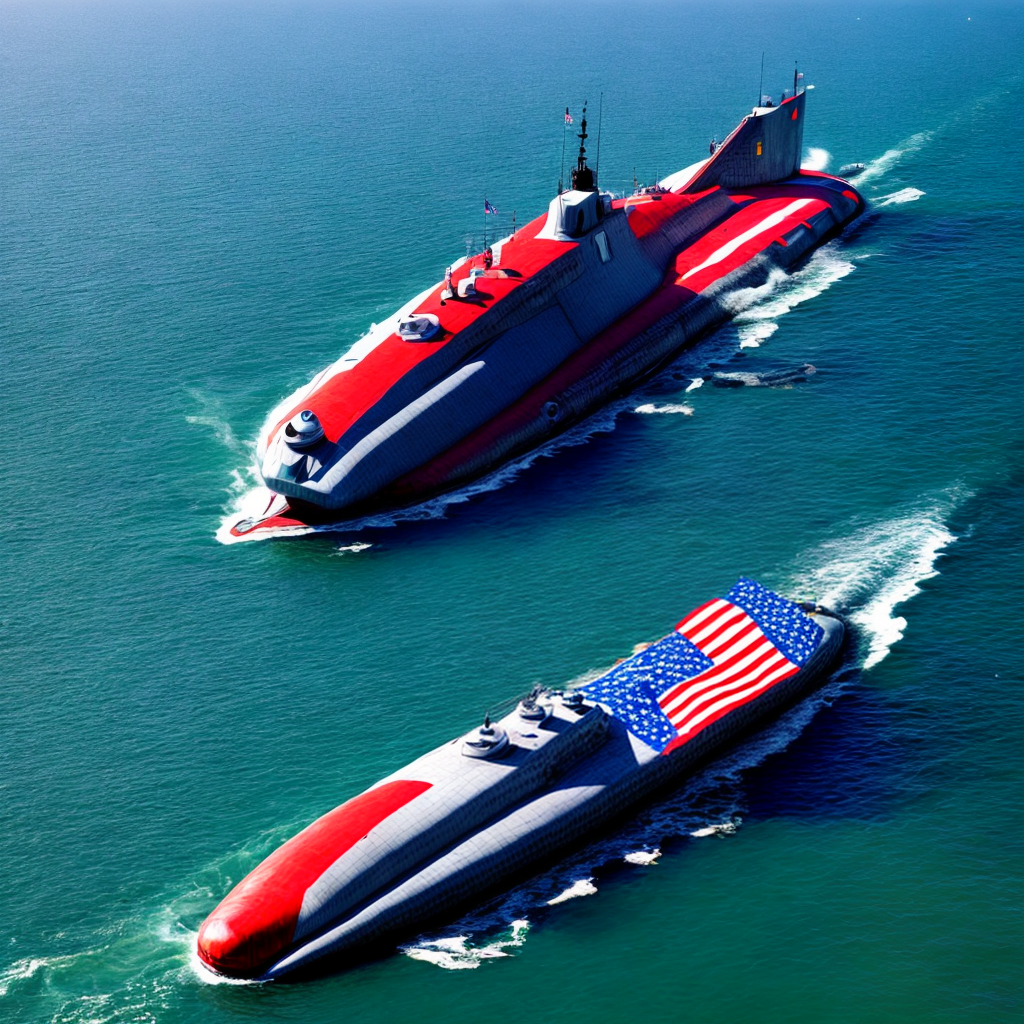 Flags on a submarine in the ocean