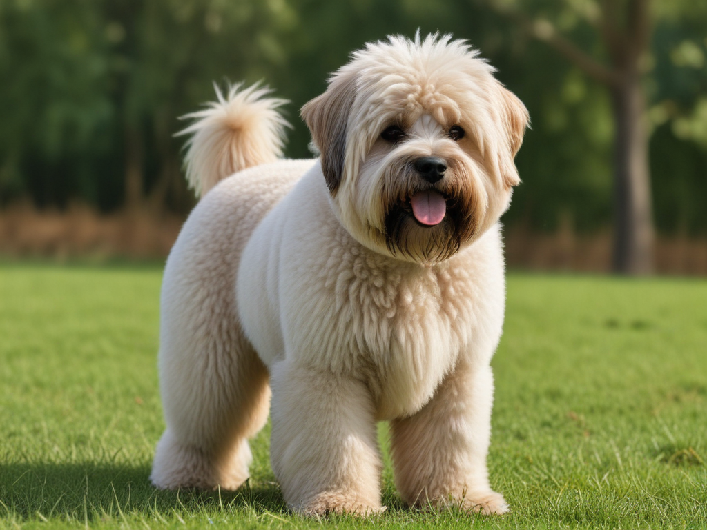 A Playful Fluffy Dog Enjoying a Sunny Day in the Park.