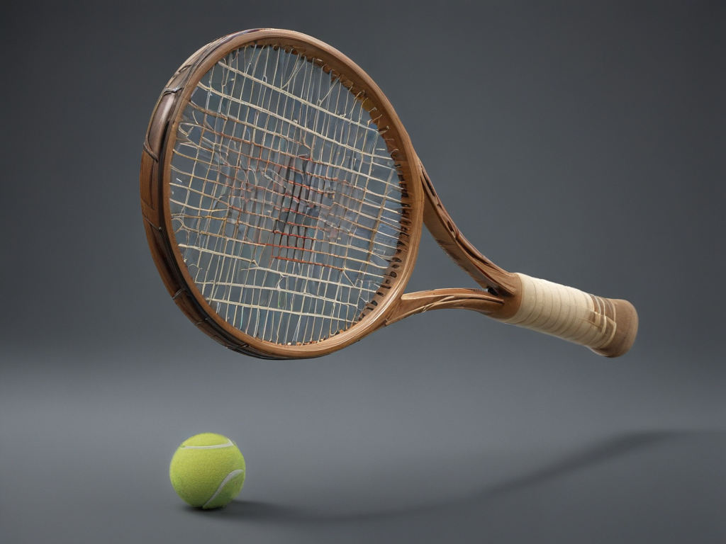 A Classic Tennis Racket Hovering Above a Bright Green Tennis Ball