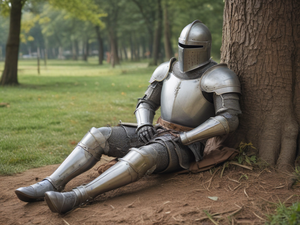 A cartoon knight resting