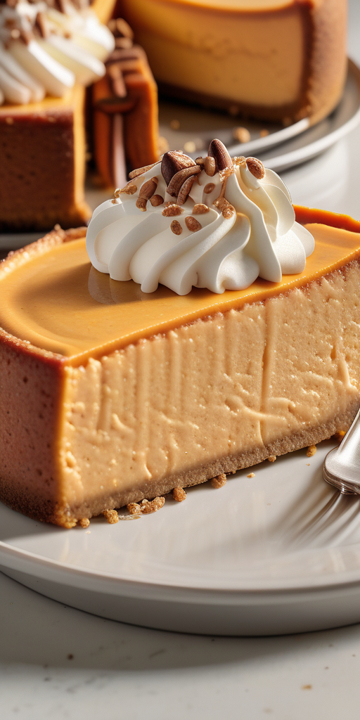 Deliciously Creamy Pumpkin Cheesecake with Whipped Topping and ...