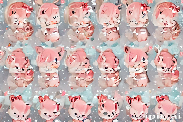 A Whimsical Collection of Cute Cartoon Characters in Pink Tones.