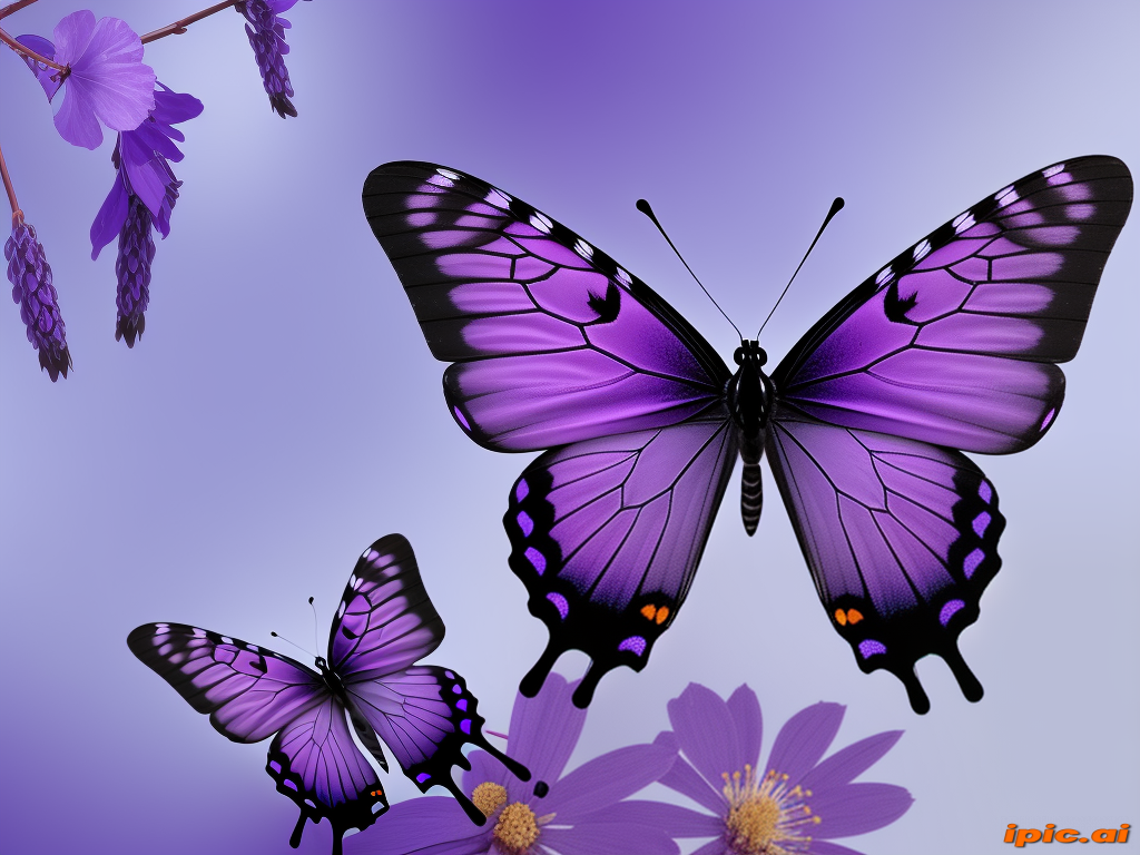Delicate Purple Butterflies Gracefully Fluttering Among Vibrant Floral ...