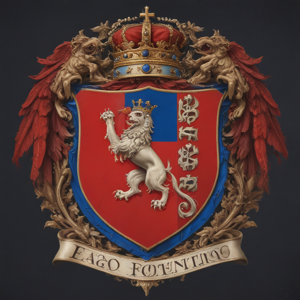 A crest in the style of the European noble families, in the colours red ...