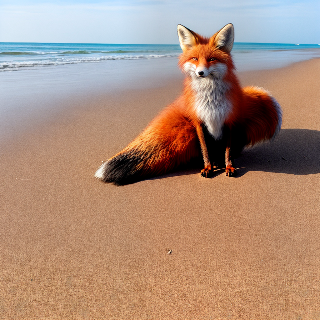 anthromorphic female furry fox on beach realistic art