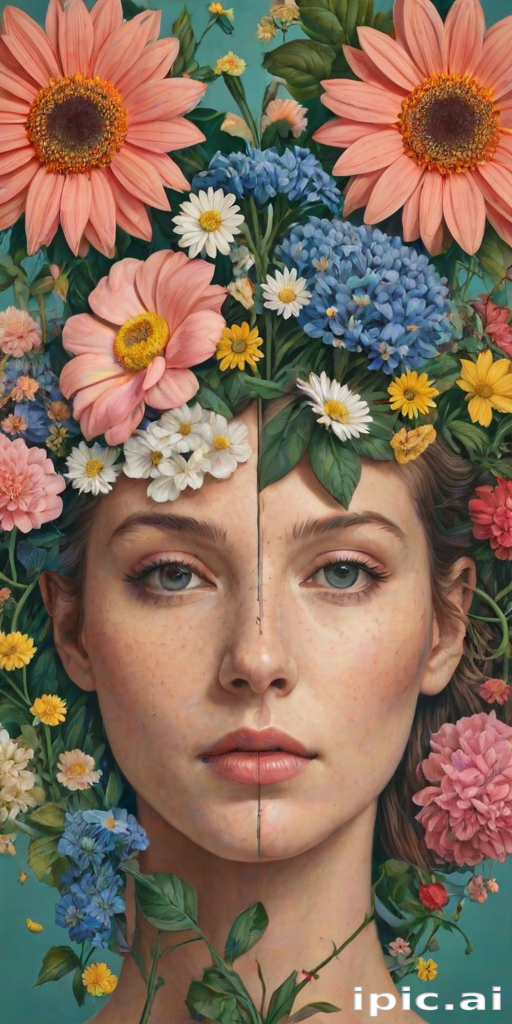 Beauty and Nature Unite: A Woman's Face Adorned with Vibrant Flowers