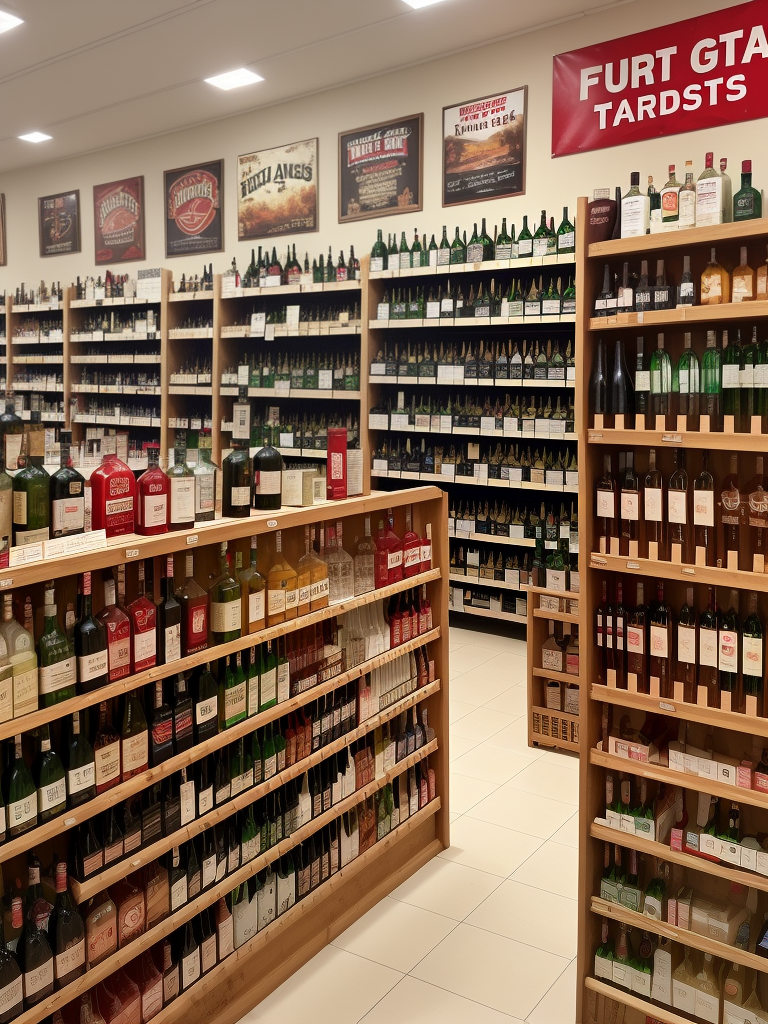 Expansive Aisles of a Well-Stocked Liquor Store Displaying Various Spirits