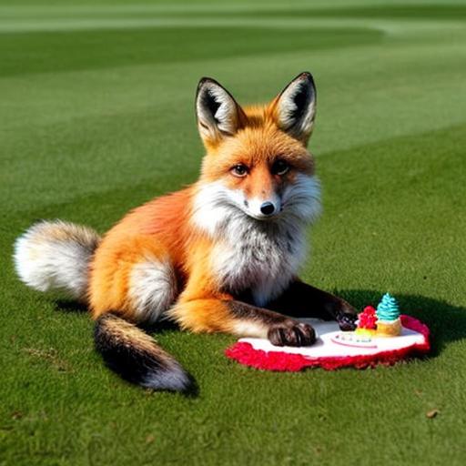 fox eating a cake