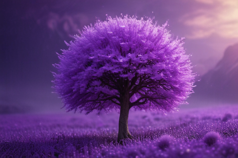 A Majestic Purple Tree Standing Alone in a Dreamy Landscape