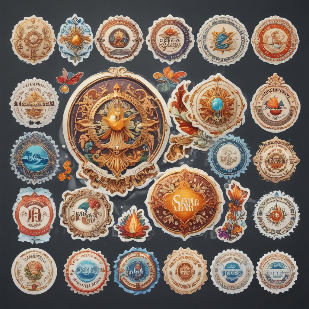 Colorful Collection of Vintage-Inspired Stickers Featuring Nature and ...