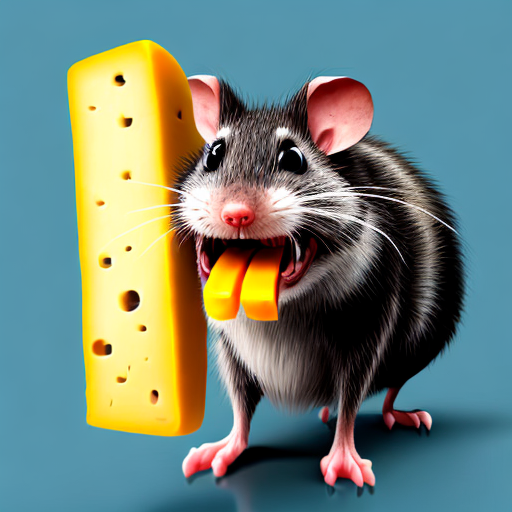 Realistic style, Cartoon of a angry rat siting on a peace of cheese ...