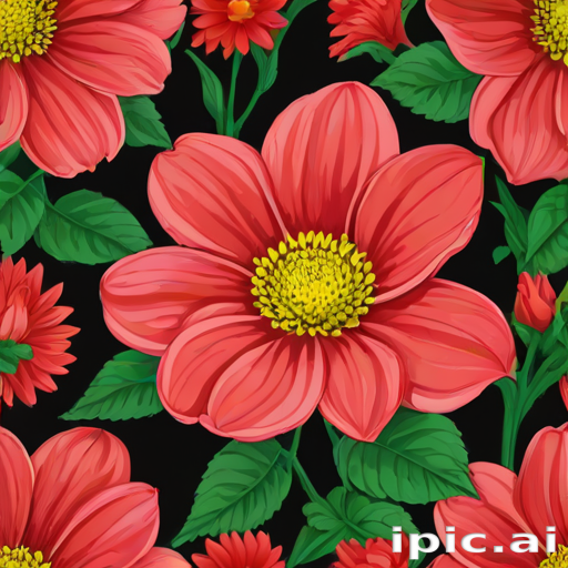 Vibrant Floral Pattern Featuring Bold Red Flowers Against a Dark Background