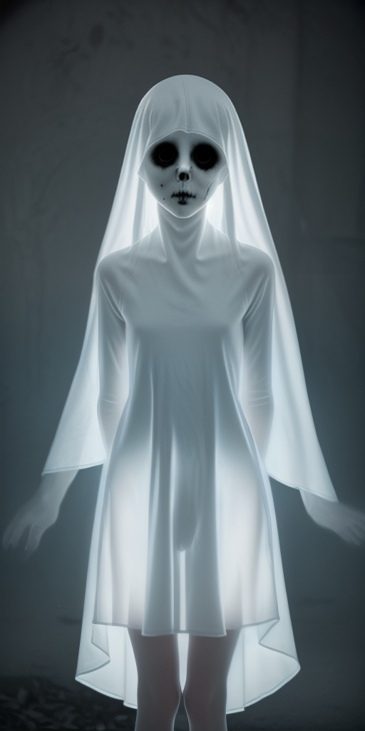 Haunting Figure in a White Dress with Ghostly Features Emerges from ...