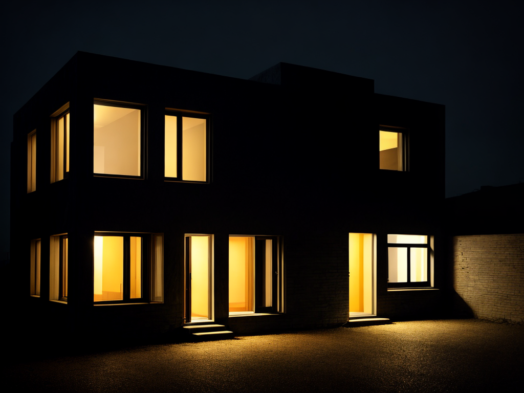 house without light, dark environment, room, open window, street light
