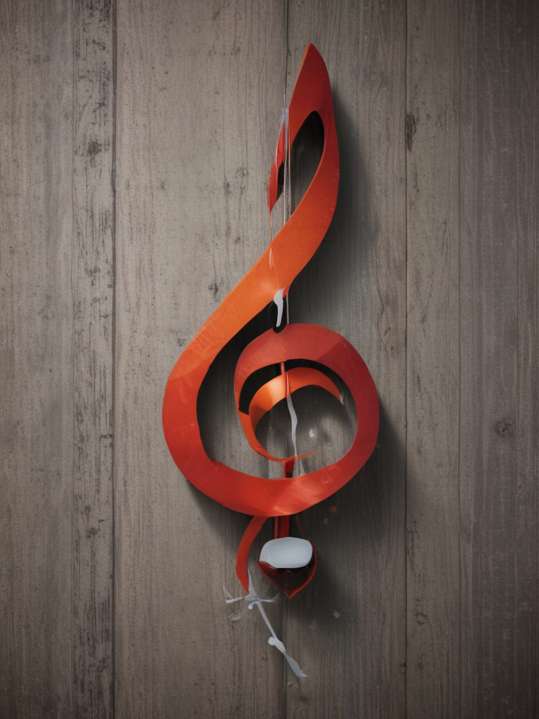 Vibrant Red Musical Note Hanging Elegantly Against a Rustic Wooden ...