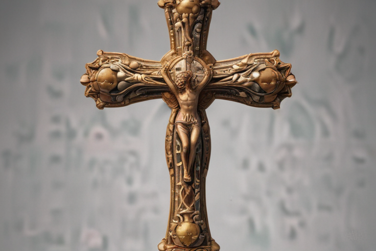 Intricately Designed Cross Featuring a Central Figure of Christ Crucified