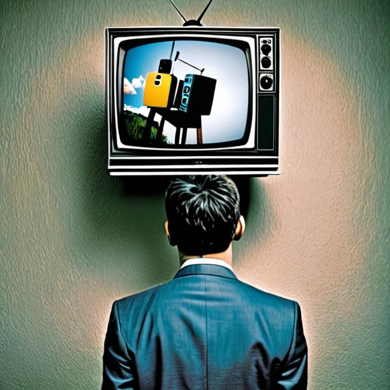 tv on head static surreal art