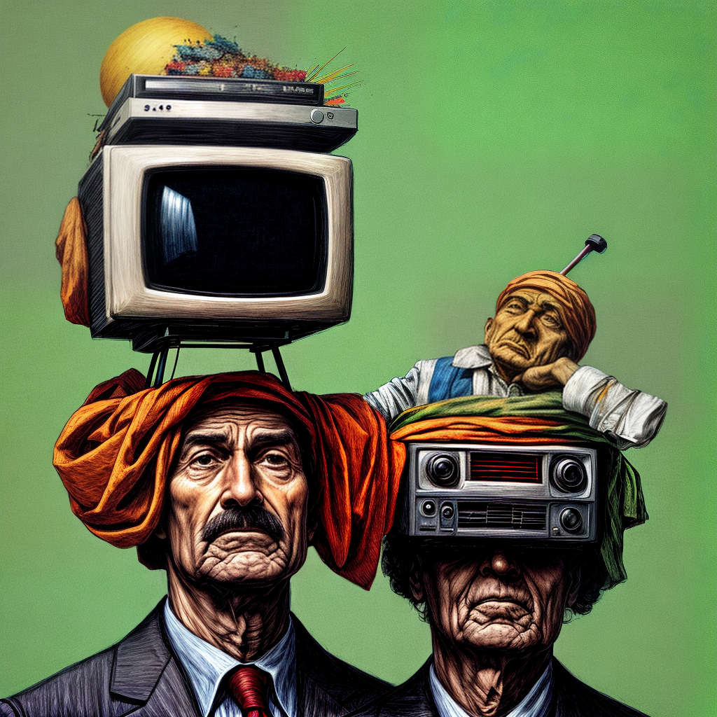 A man with a TV on his head
