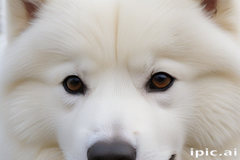 A Beautiful Close-Up of a Fluffy White Samoyed Dog's Face.