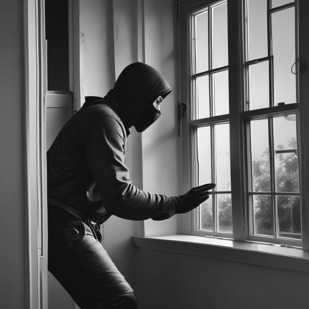 robber trying to enter in a house by window at night