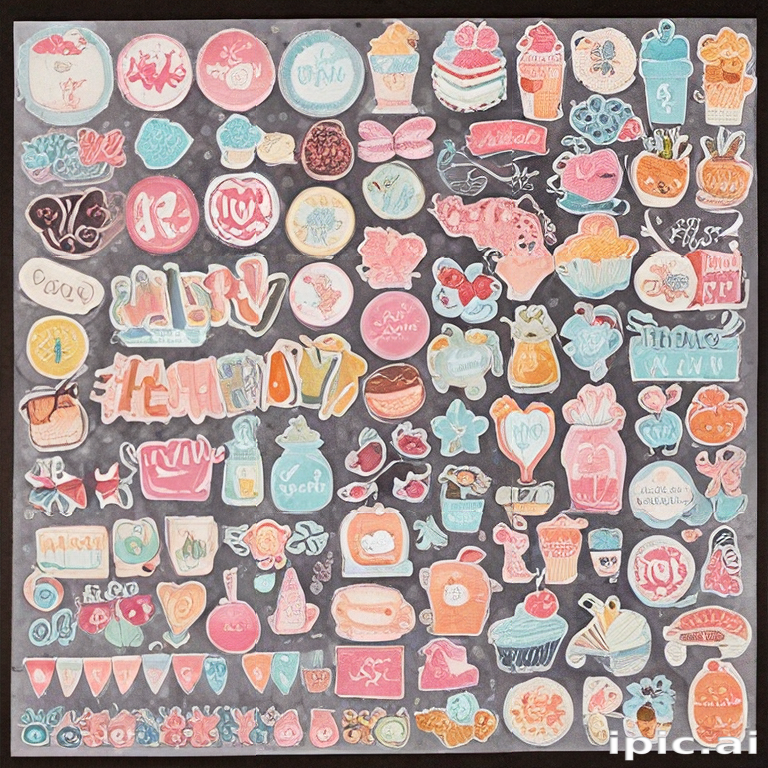 A Colorful Collection of Whimsical Stickers Featuring Various Sweet ...